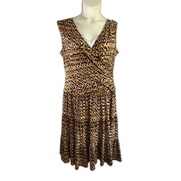 Talbots | Dresses | Talbots Black Brown Cream Faux Wrap Midi Dress Euc ...